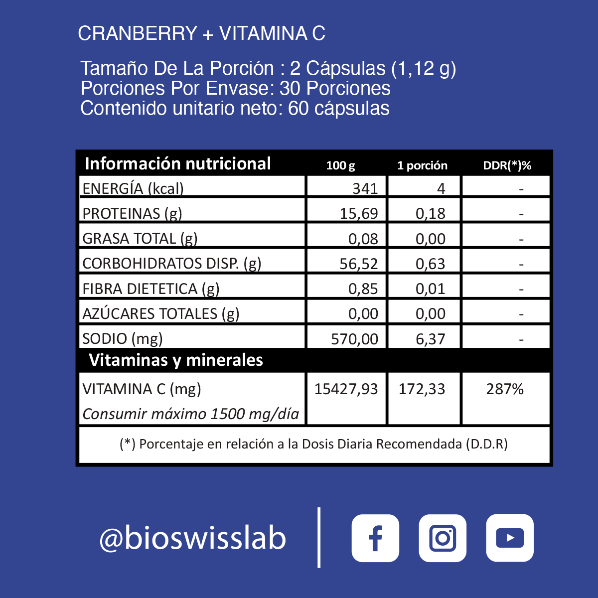 Cápsulas Frutos de Cranberry + Vitamina C – Bio Swiss Lab®